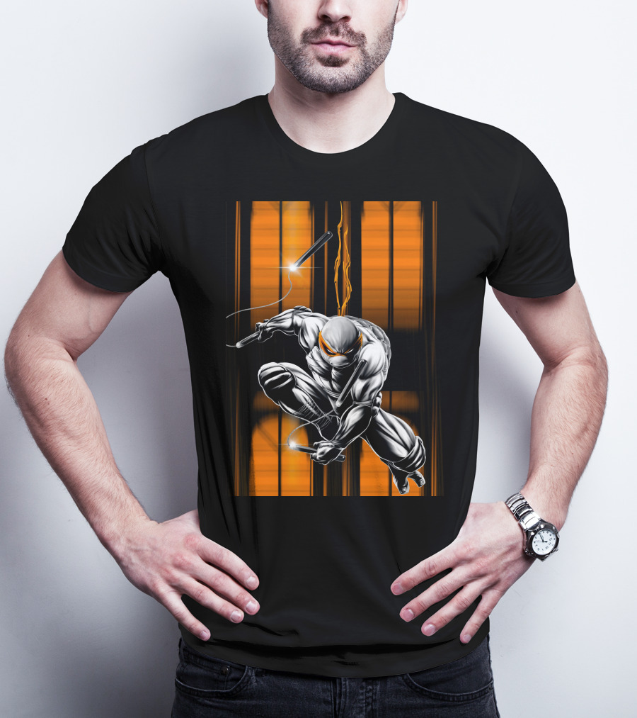 Michelangelo Ninja Turtle Nunchaku Action Orange Stripes T-Shirt
