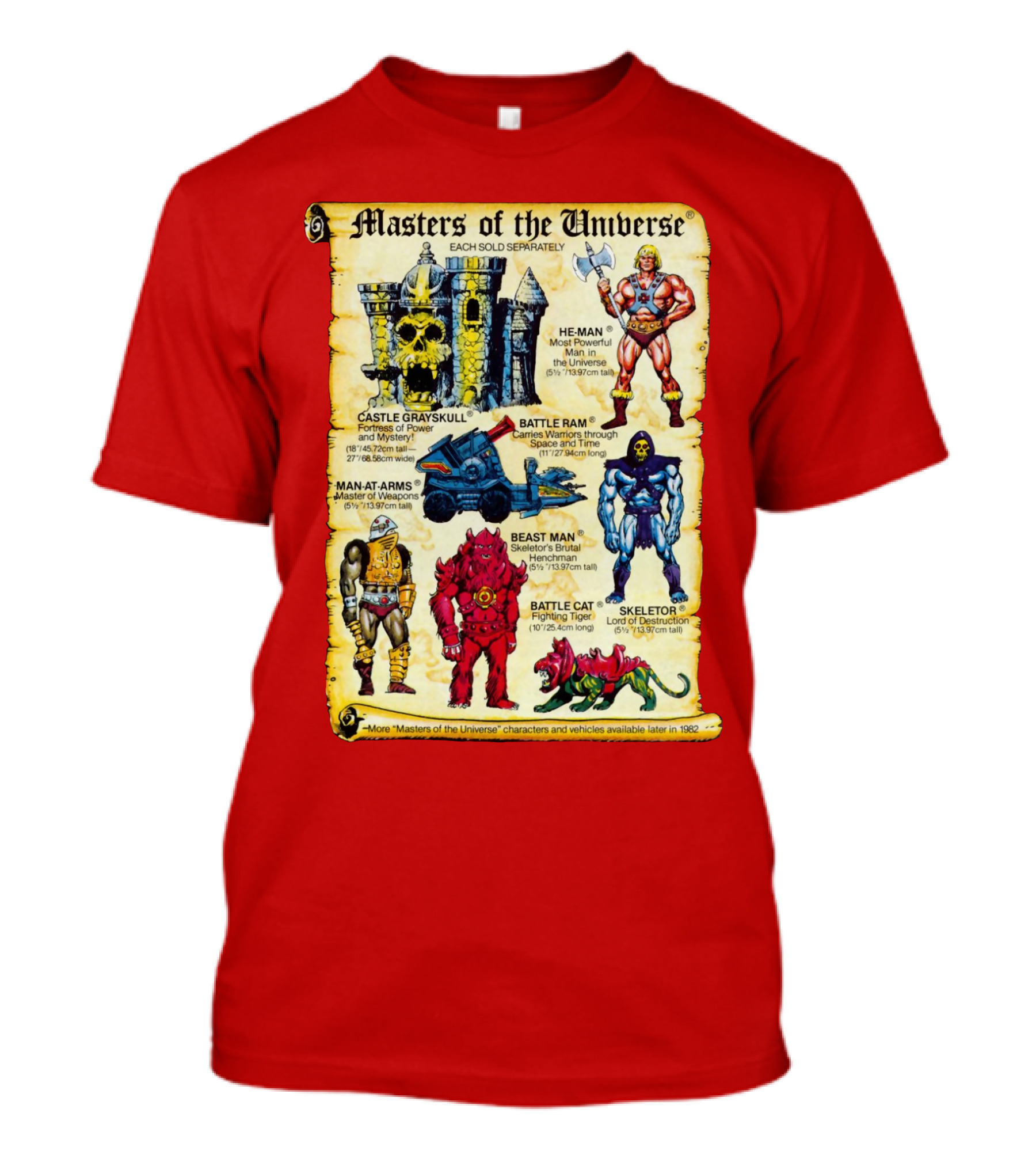 Masters Of The Universe He-Man Castle Grayskull Skeletor Battle Ram Man-At-Arms Beast Man Battle Cat T-Shirt