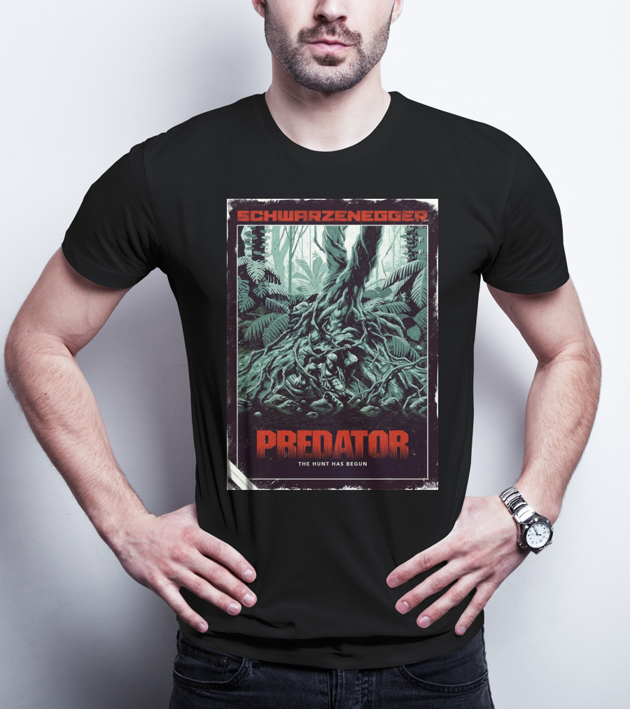 Schwarzenegger Predator The Hunt Has Begun T-Shirt