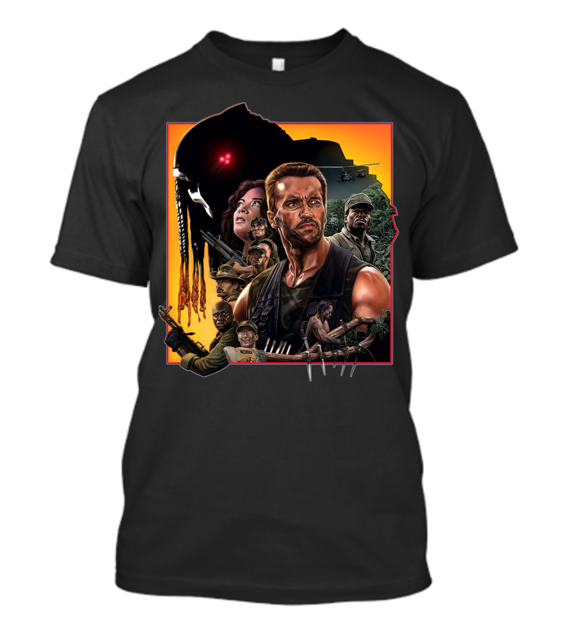 Predator Movie Characters And Jungle Battle Scene T-Shirt