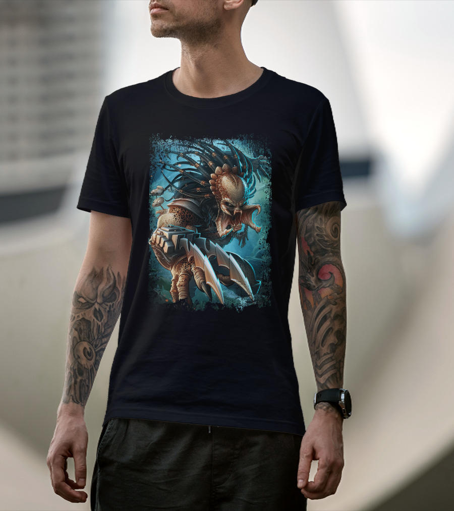 Predator Alien Sci-Fi Creature With Dreadlocks And Blades T-Shirt