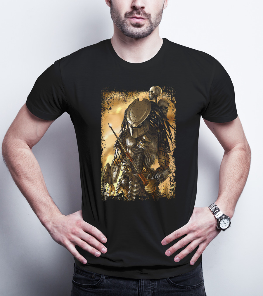 Predator Alien Warrior With Skulls And Dreadlocks T-Shirt