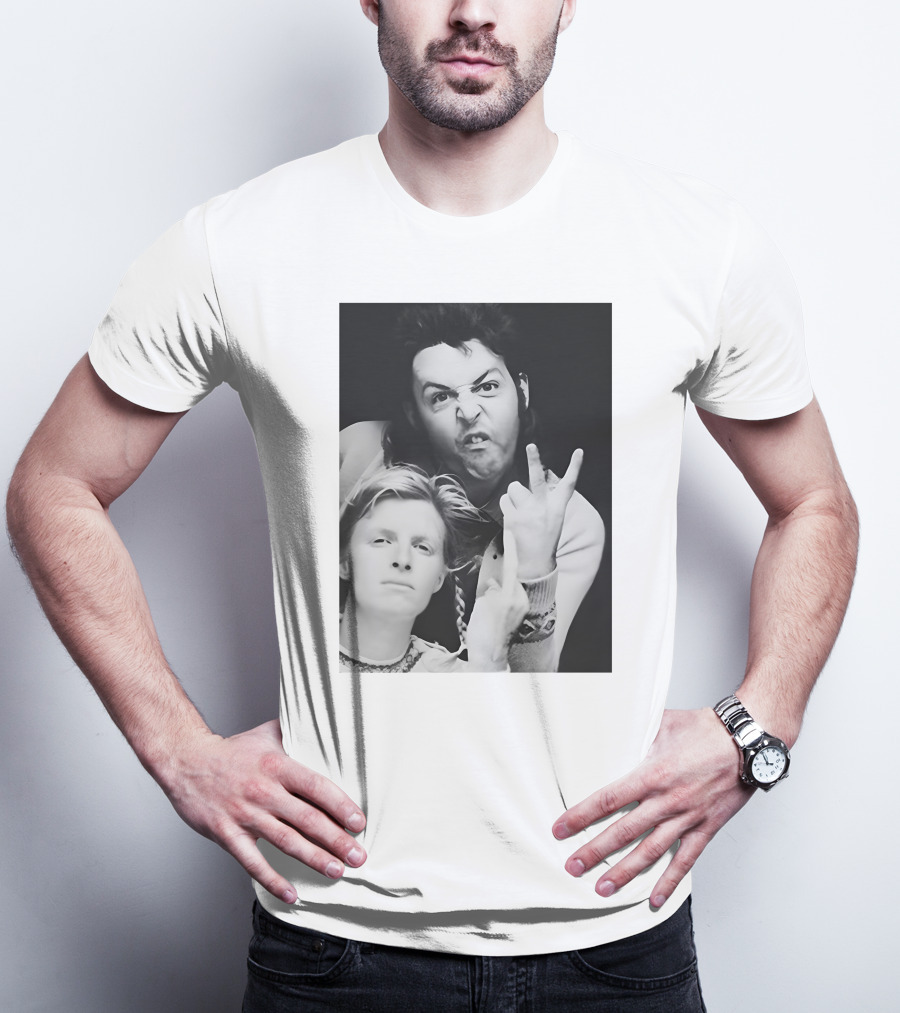 Paul Linda Wings Over Europe V Iconic Rock Duo Black White Photographic T-Shirt