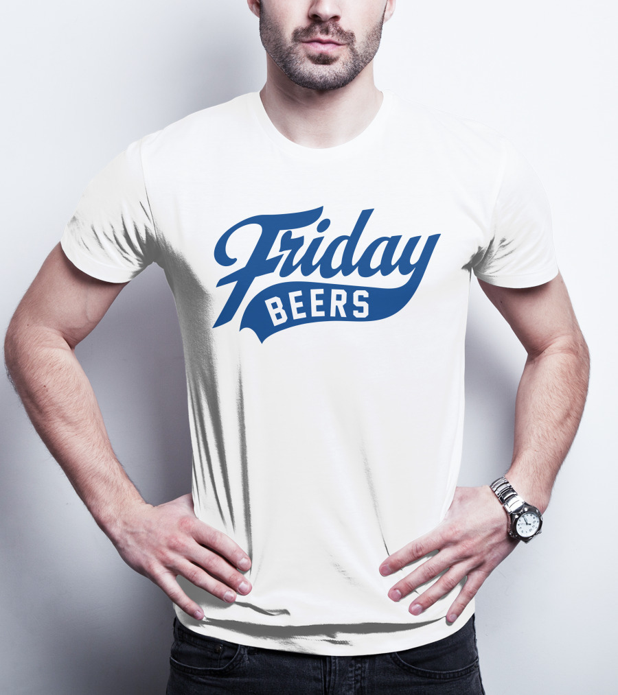 Friday Beers Signature White Logo Blue Text T-Shirt