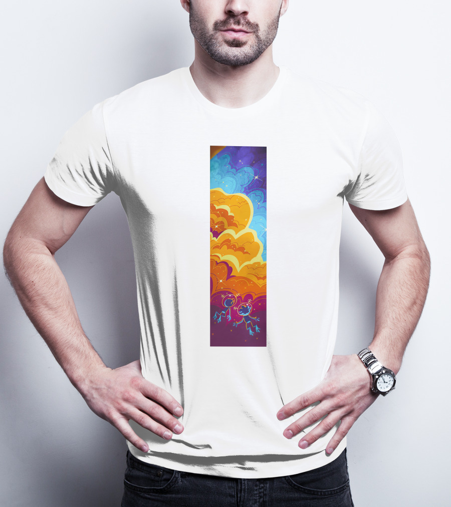 Cosmic Spliffs Oversized White Psychedelic Sky And Clouds T-Shirt