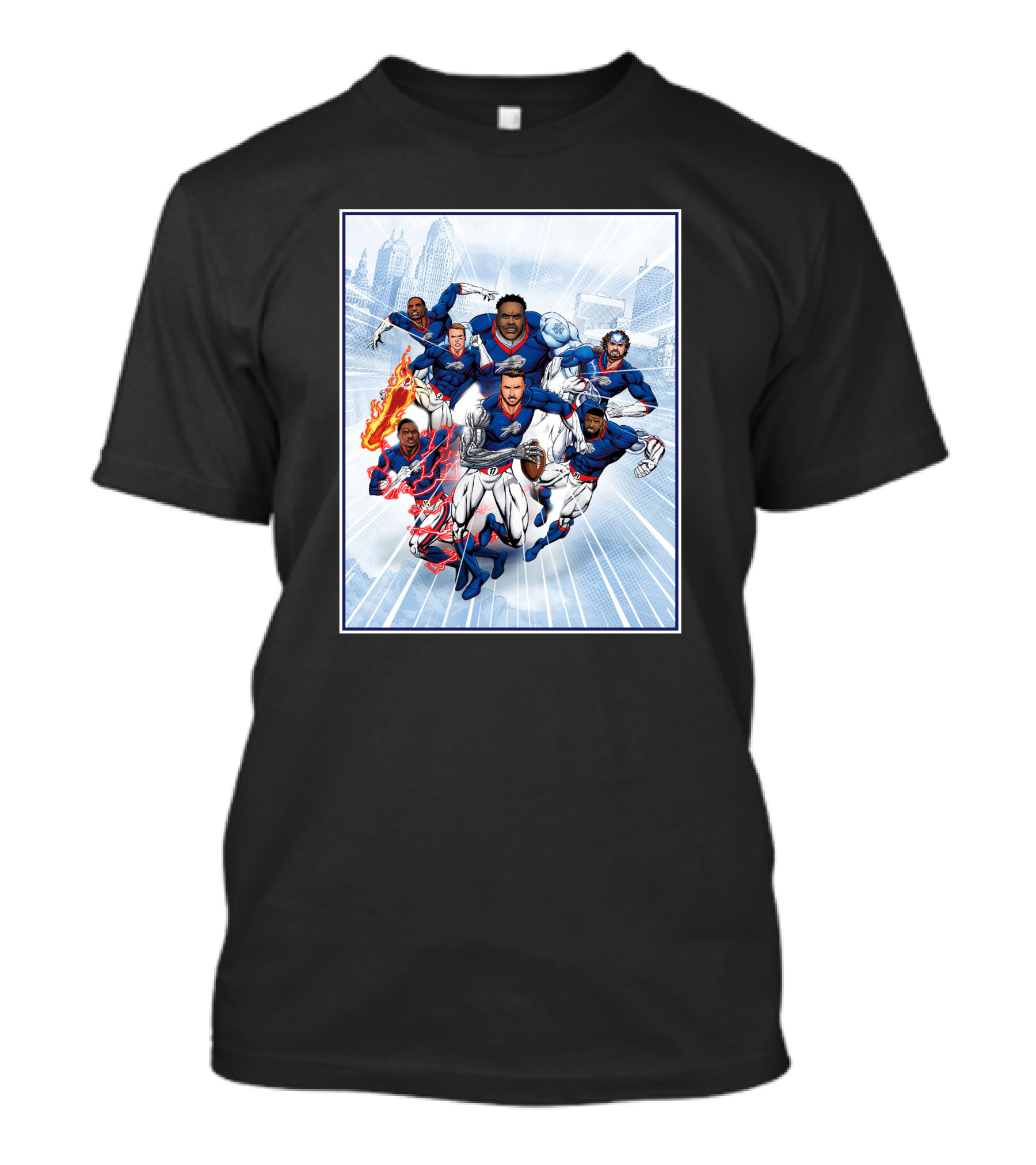 Bills Super Hero Comic Style Team Assembly T-Shirt