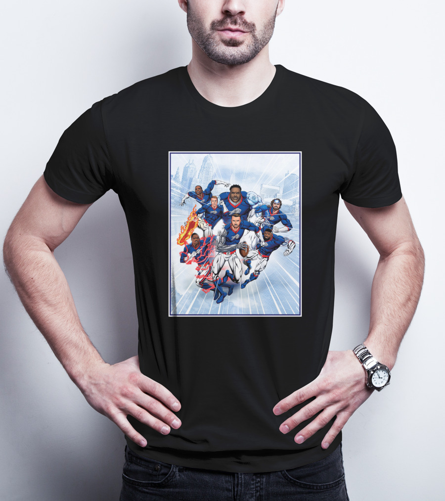 Bills Super Hero Comic Style Team Assembly T-Shirt
