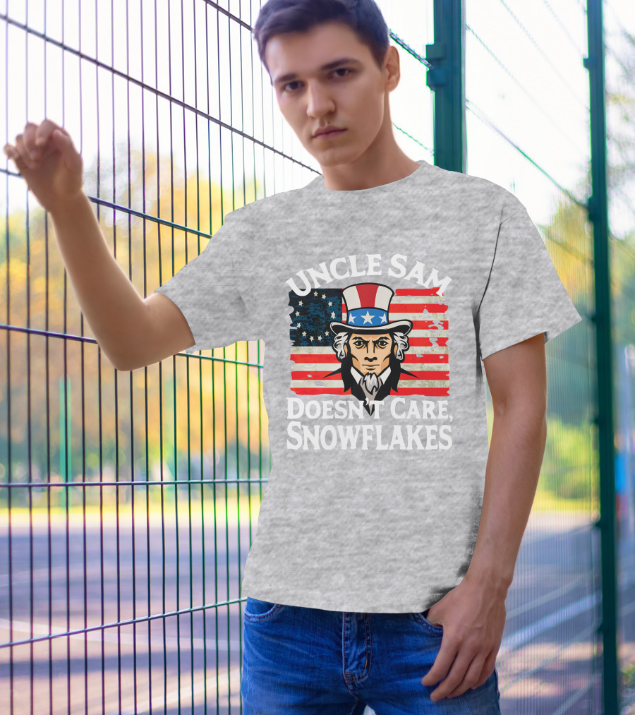 Uncle Sam Doesn't Care Snowflakes American Flag T-Shirt