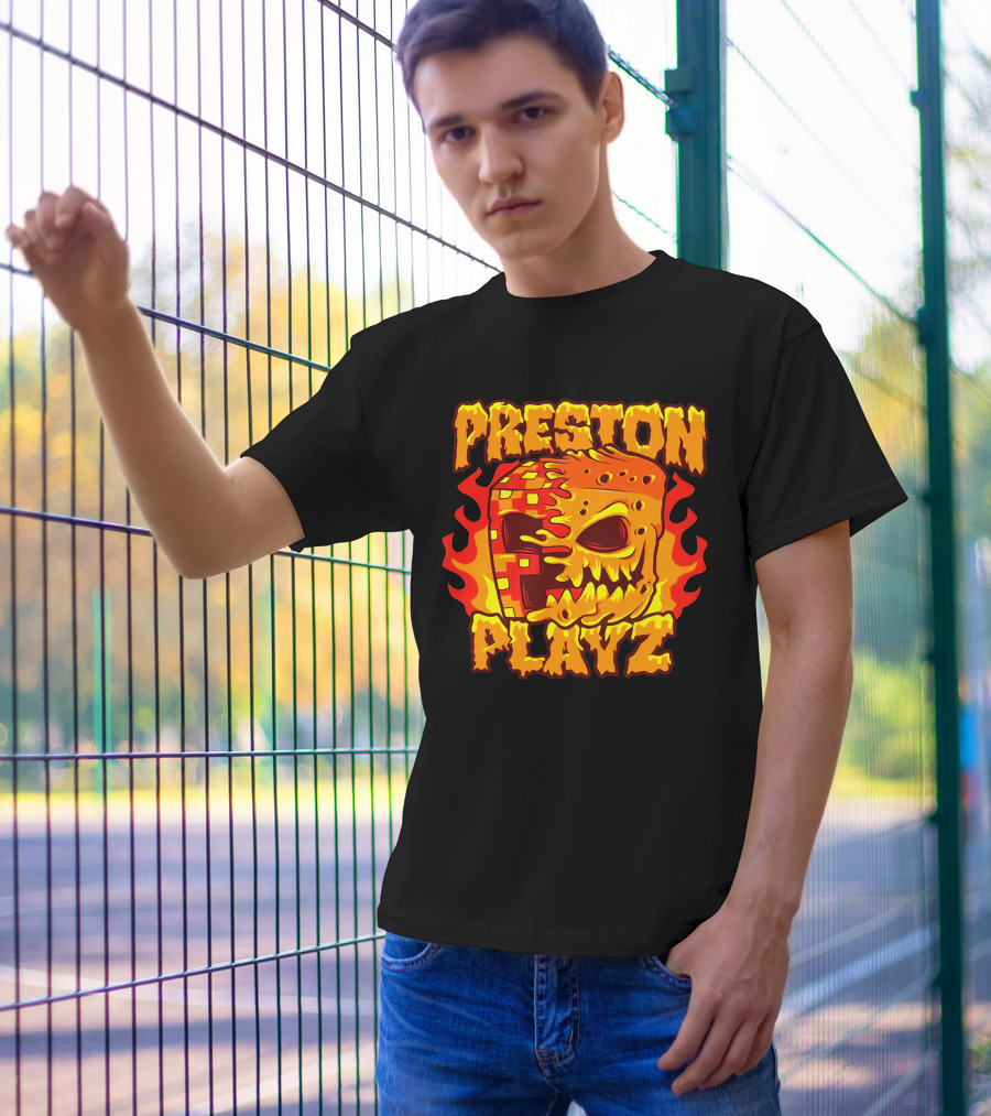 Preston Playz Flaming Pixel Mask Blaze T-Shirt