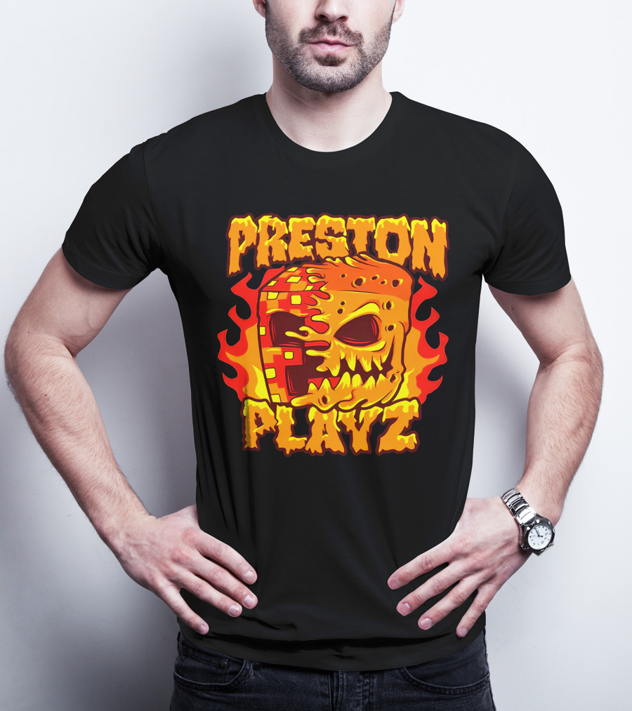 Preston Playz Flaming Pixel Mask Blaze T-Shirt