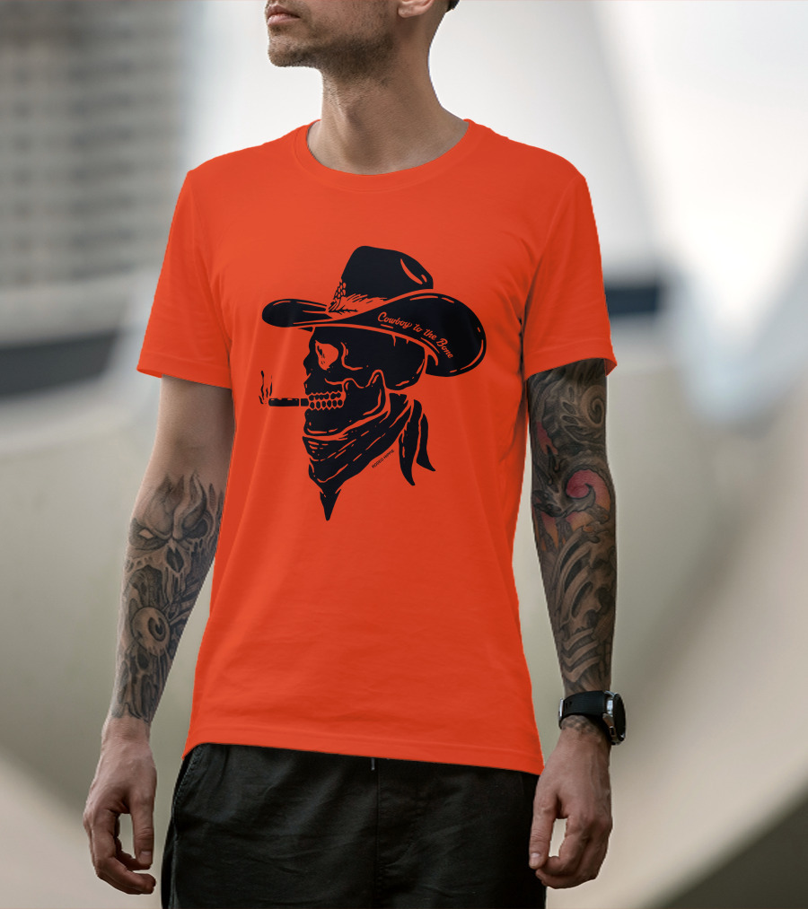 Cowboy To The Bone Skeleton Smoking Bandana Hat T-Shirt