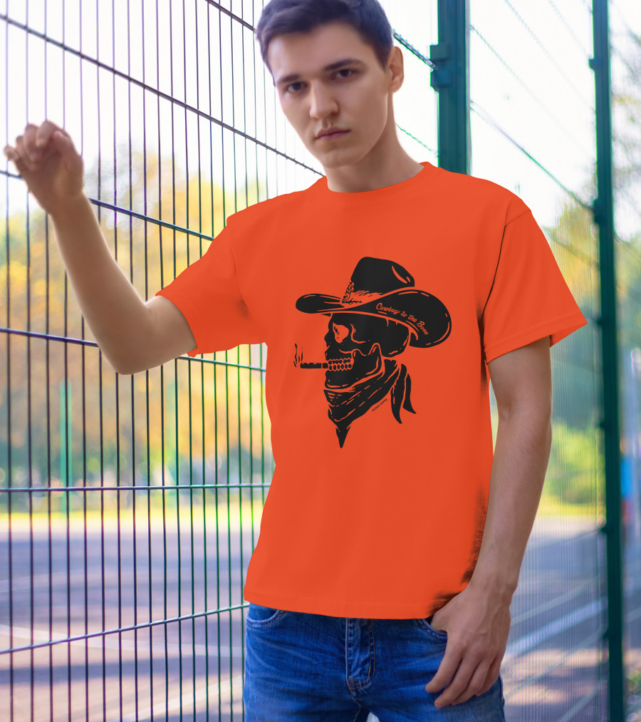 Cowboy To The Bone Skeleton Smoking Bandana Hat T-Shirt