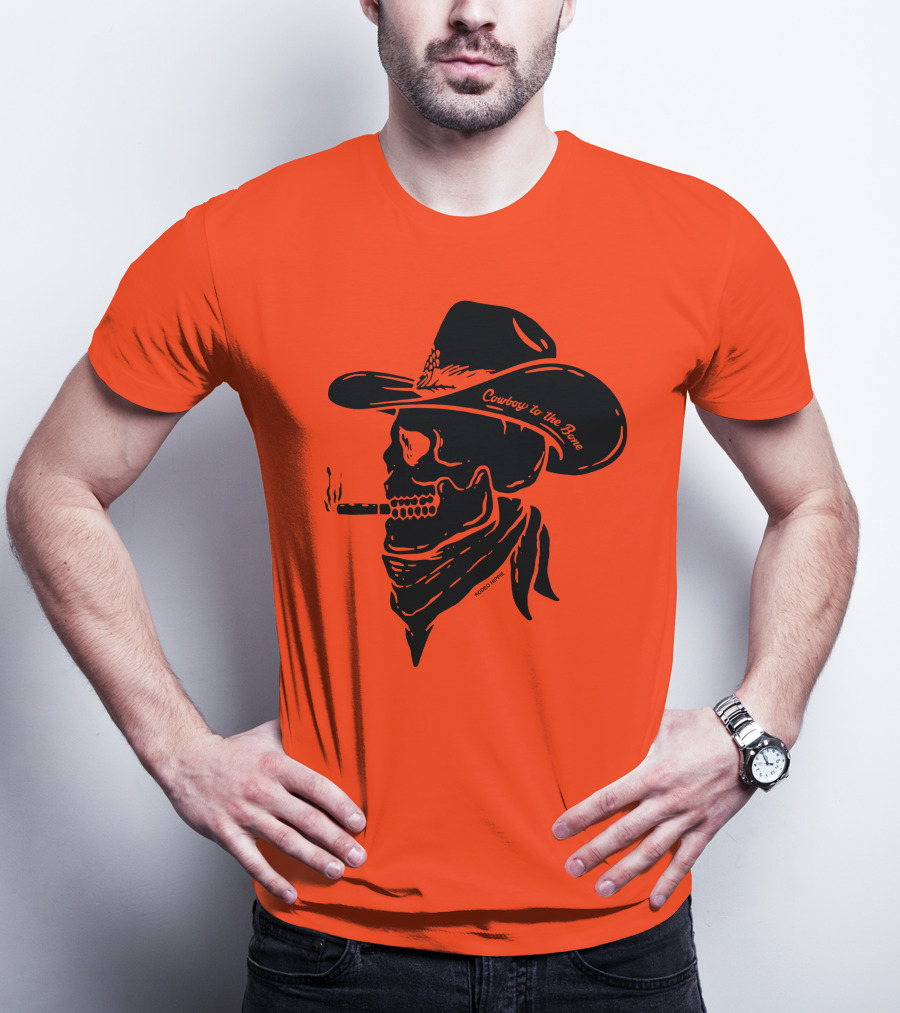 Cowboy To The Bone Skeleton Smoking Bandana Hat T-Shirt