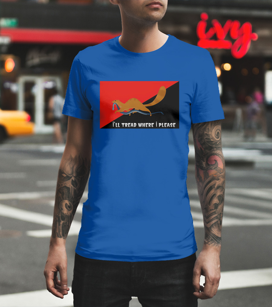 I'll Tread Where I Please Squirrel With Snake On Red T-Shirt