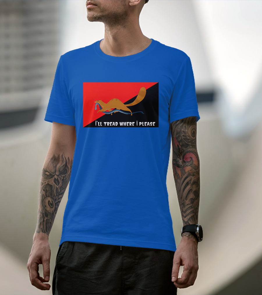 I'll Tread Where I Please Squirrel With Snake On Red T-Shirt