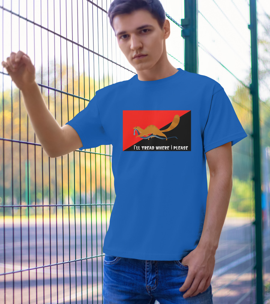 I'll Tread Where I Please Squirrel With Snake On Red T-Shirt