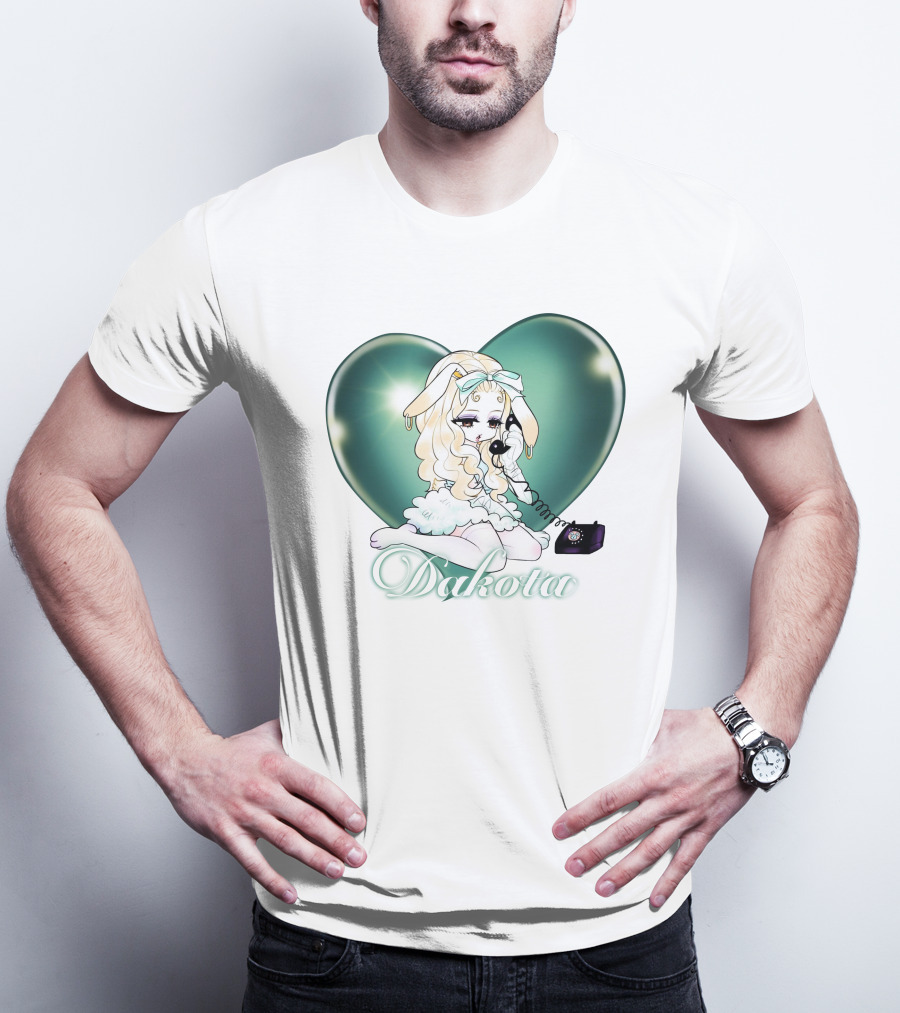 Dakota Cute Bunny Girl With Heart And Vintage Phone T-Shirt