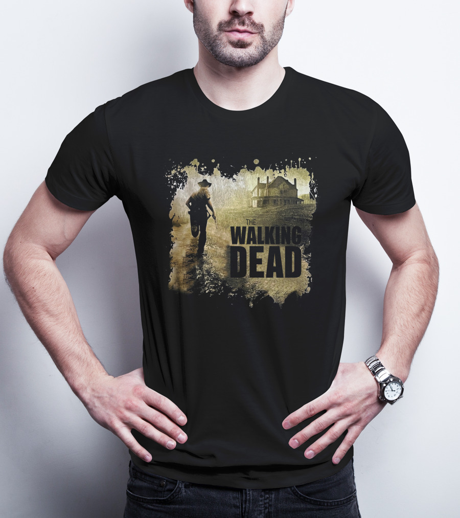 The Walking Dead Sheriff Silhouette And Farmhouse Scene T-Shirt