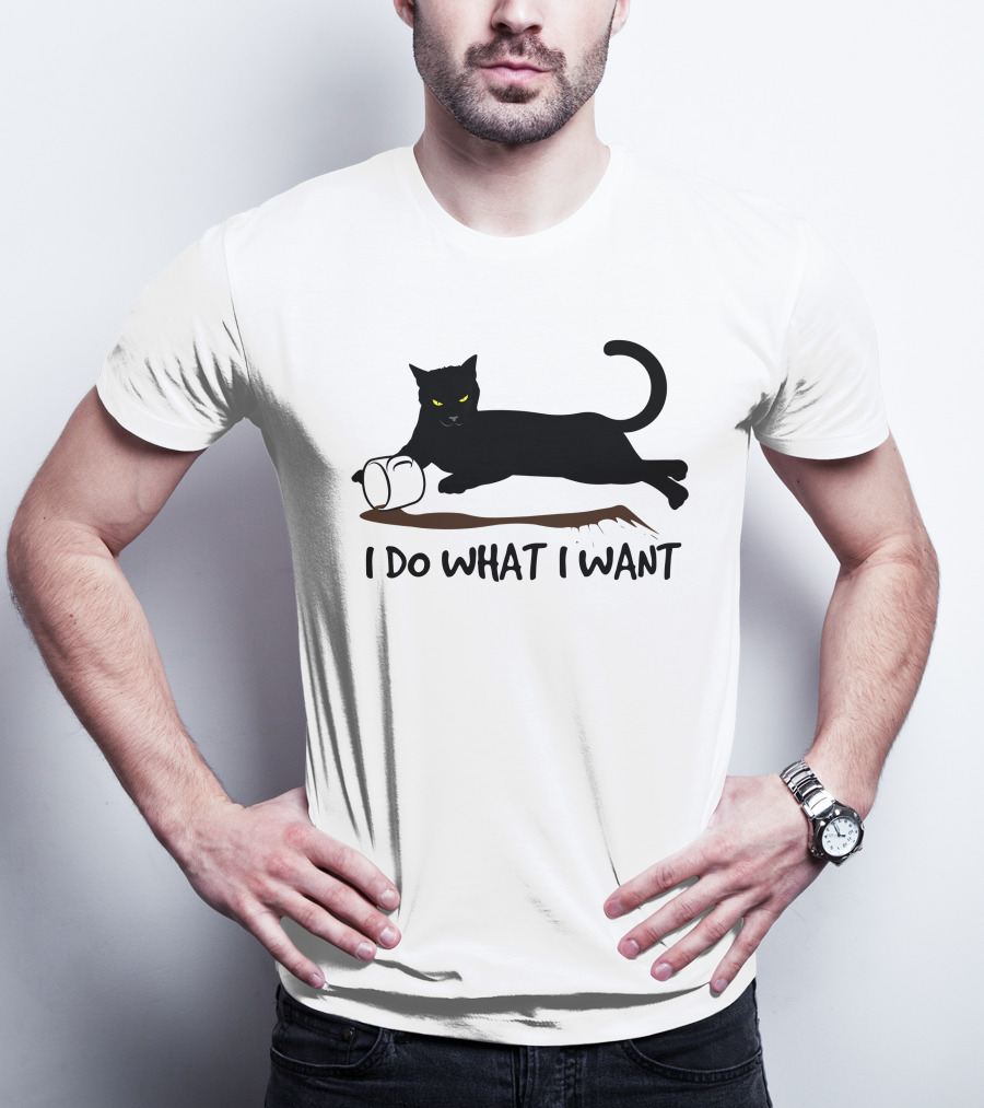 I Do What I Want Cat Black Cat Knocking Over Mug T-Shirt