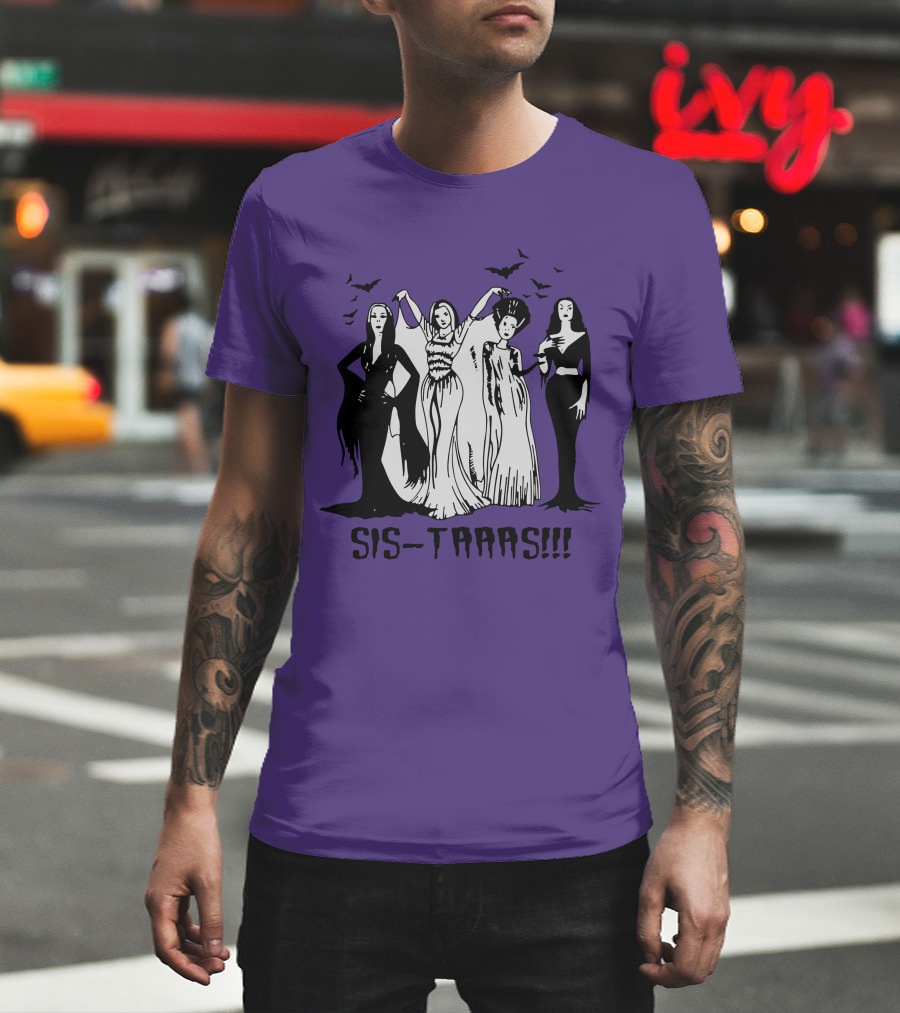 SIS-TAAAS Gothic Witches Halloween Illustration With Bats T-Shirt