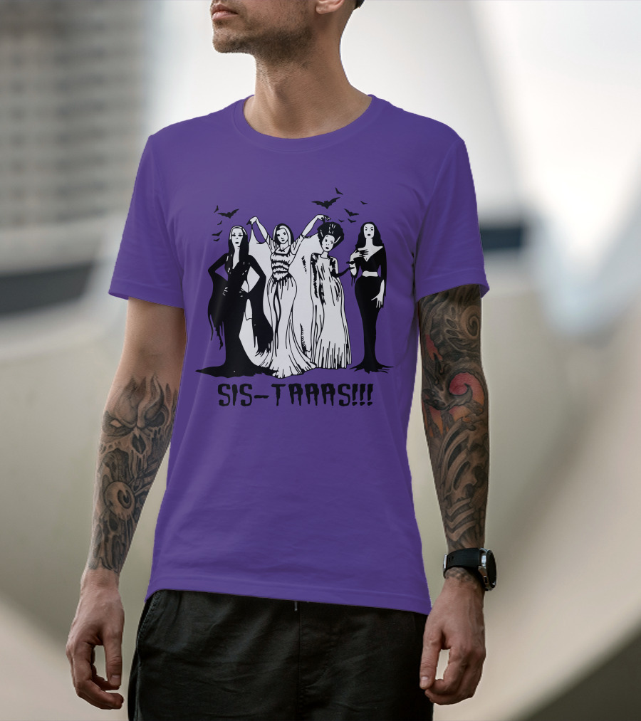 SIS-TAAAS Gothic Witches Halloween Illustration With Bats T-Shirt