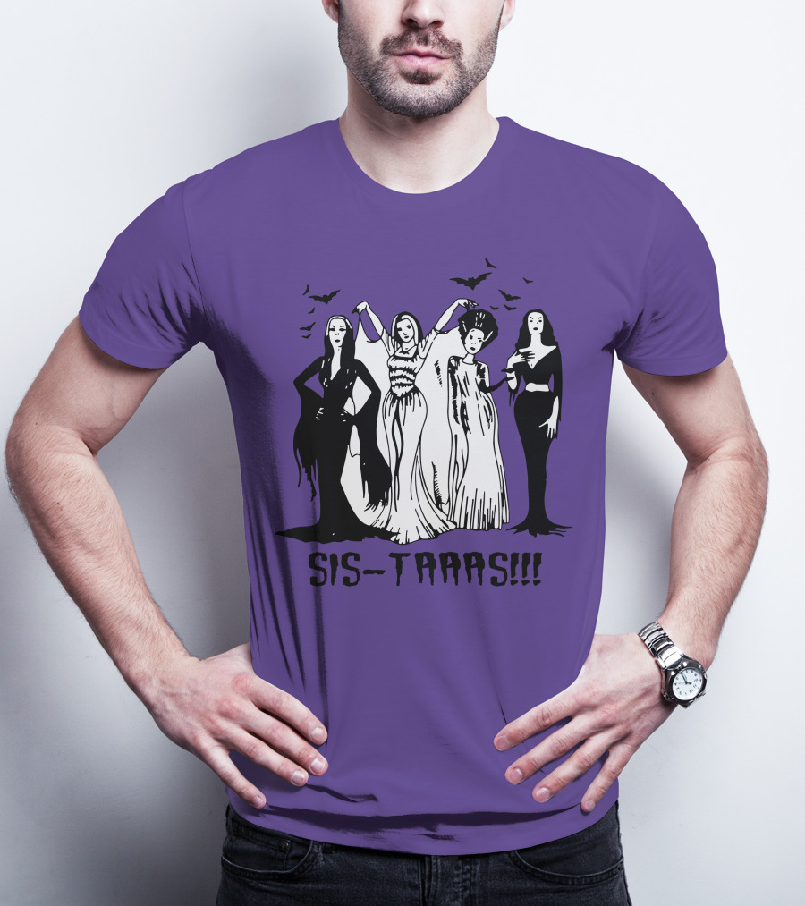 SIS-TAAAS Gothic Witches Halloween Illustration With Bats T-Shirt
