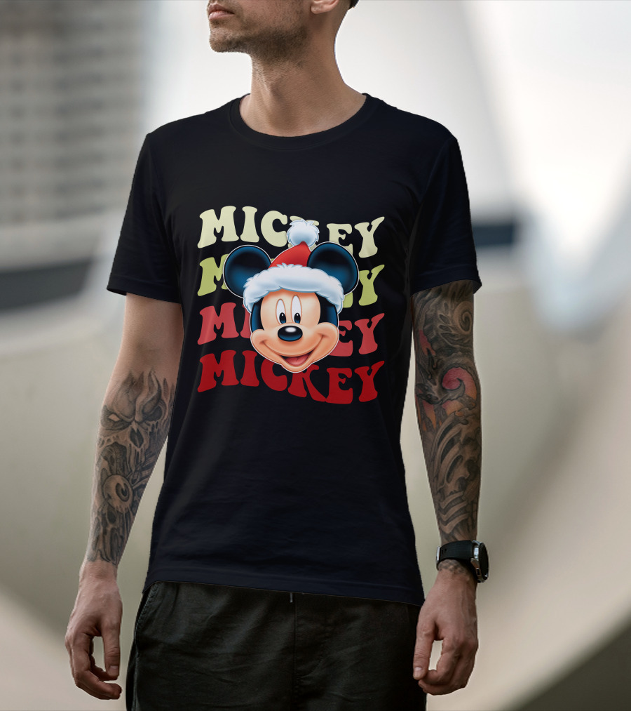 Mickey Mouse Christmas Santa Hat Holiday Festive T-Shirt