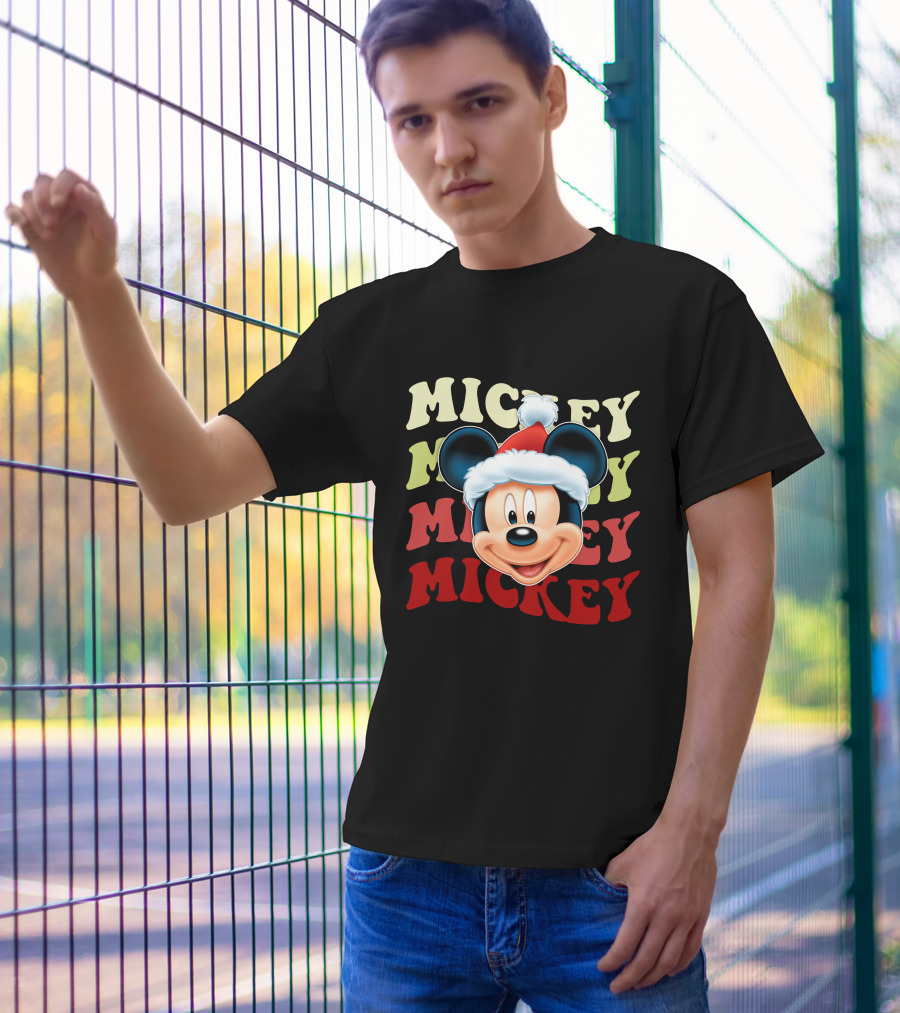 Mickey Mouse Christmas Santa Hat Holiday Festive T-Shirt