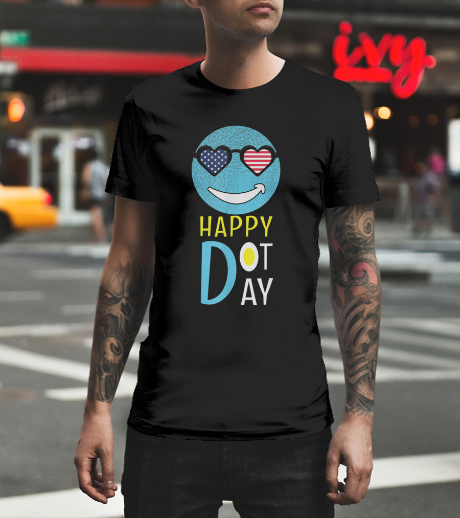 Happy International Dot Day September Smile American Flag Sunglasses T-Shirt