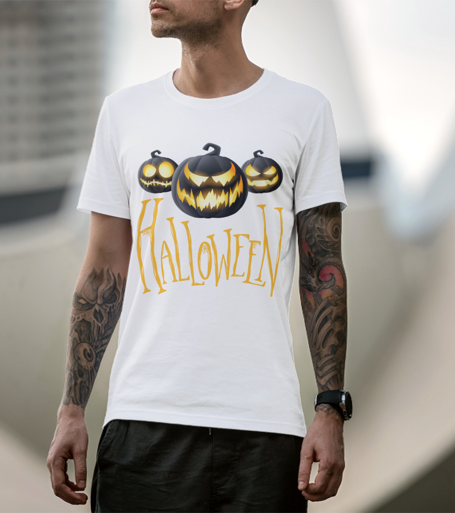 Halloween Scary Pumpkin Head Glowing Faces T-Shirt