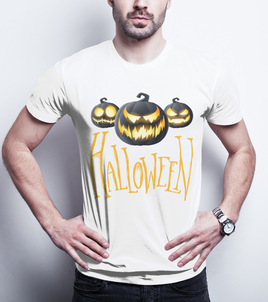 Halloween Scary Pumpkin Head Glowing Faces T-Shirt
