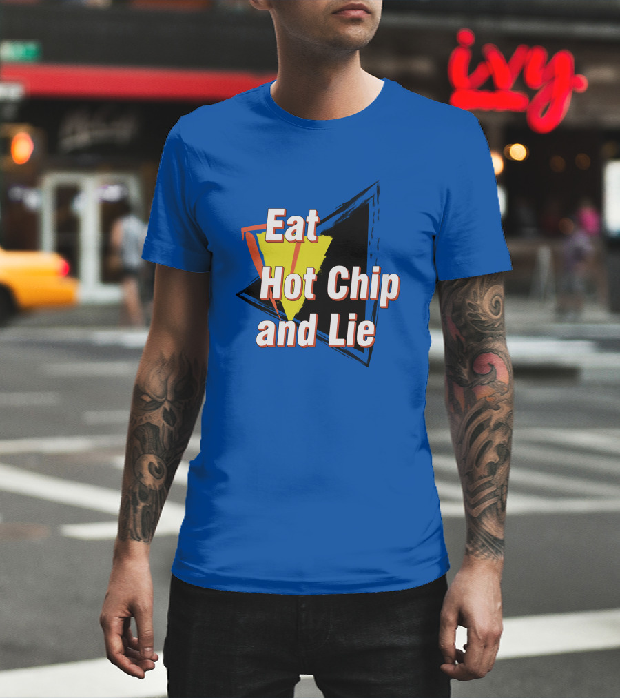 Eat Hot Chip And Lie Retro Style Text With Abstract Geometric Background T-Shirt
