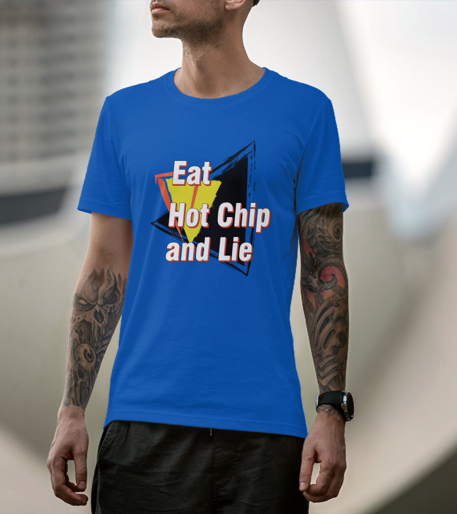 Eat Hot Chip And Lie Retro Style Text With Abstract Geometric Background T-Shirt