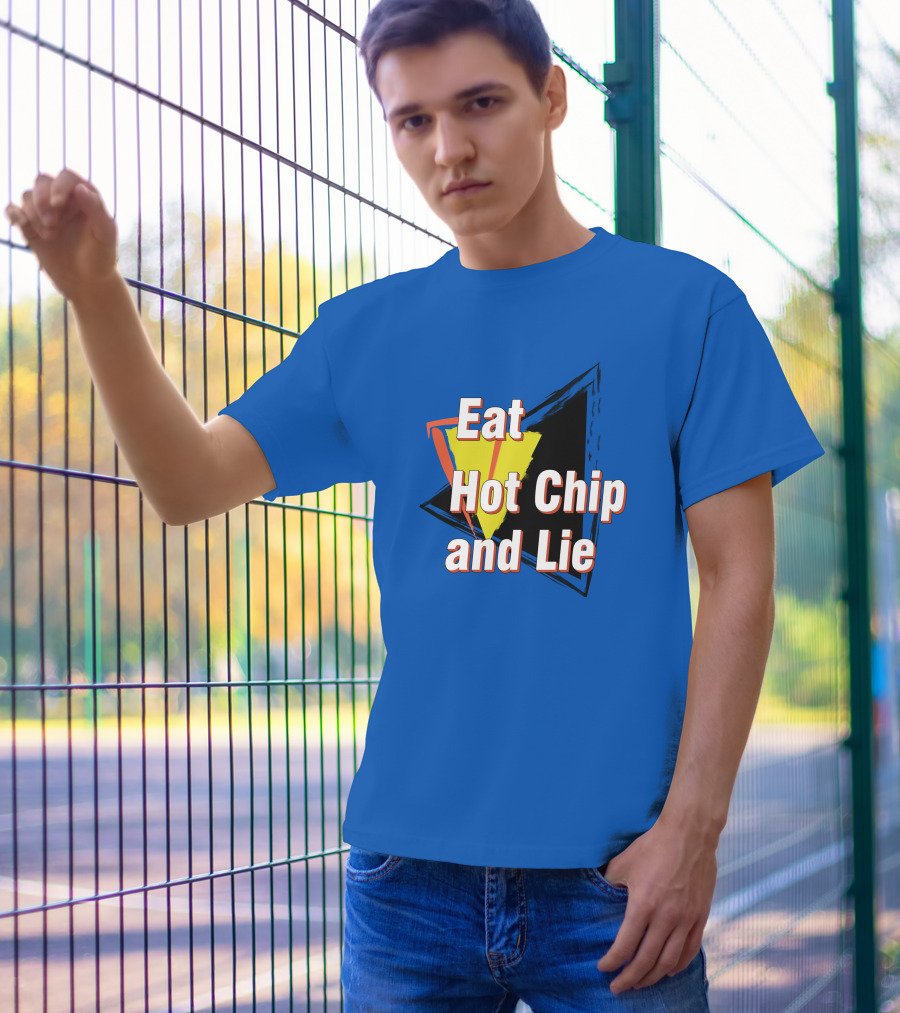 Eat Hot Chip And Lie Retro Style Text With Abstract Geometric Background T-Shirt