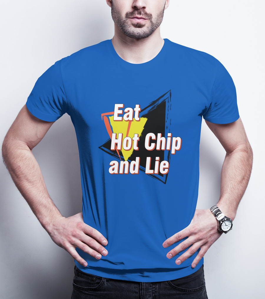 Eat Hot Chip And Lie Retro Style Text With Abstract Geometric Background T-Shirt