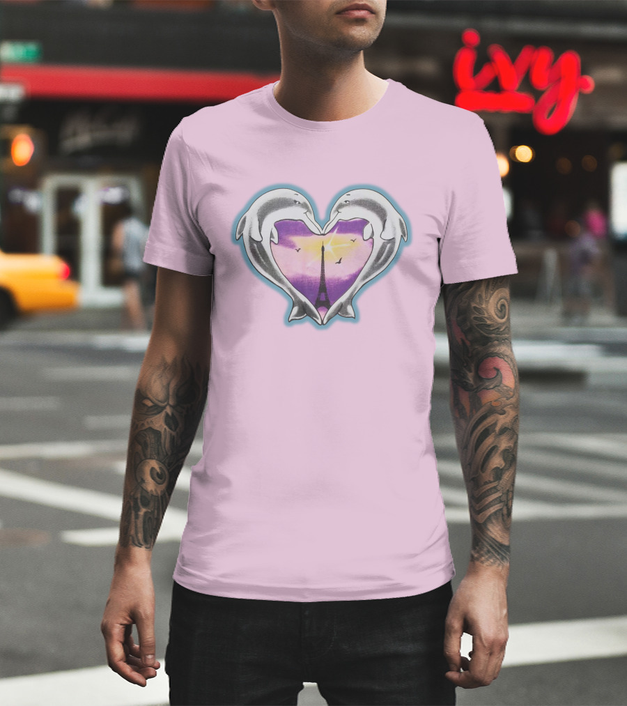 Stray Kids Dolphins Heart Eiffel Tower Sunset T-Shirt