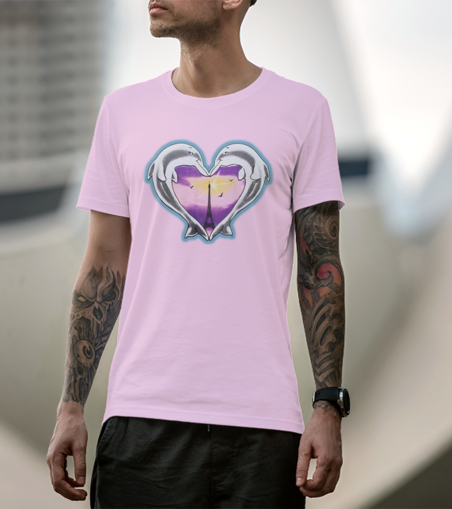 Stray Kids Dolphins Heart Eiffel Tower Sunset T-Shirt