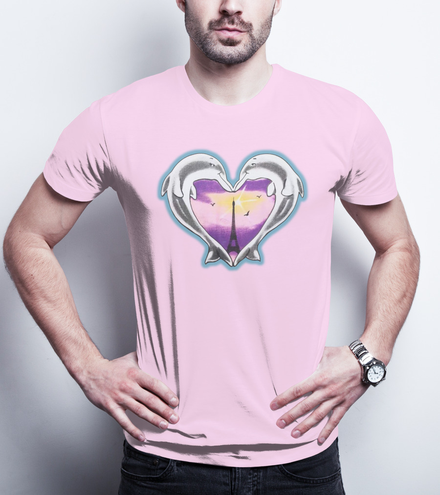 Stray Kids Dolphins Heart Eiffel Tower Sunset T-Shirt