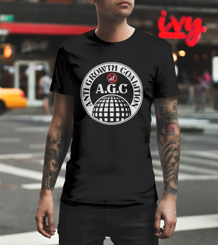 ANTI GROWTH COALITION A.G.C. No Symbol Arrow Globe T-Shirt