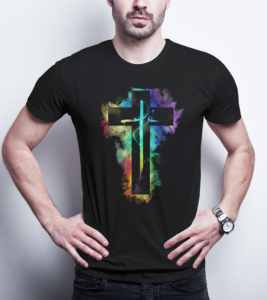 Cross Colorful Multicolor Paintbrush Cross T-Shirt