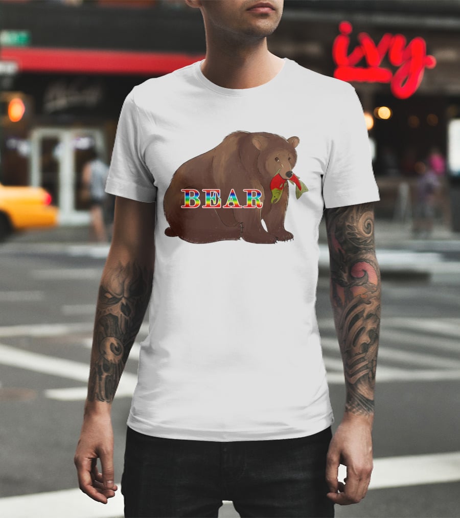 Bear Rainbow Text With Salmon T-Shirt