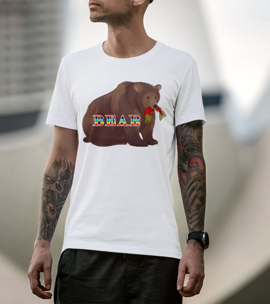 Bear Rainbow Text With Salmon T-Shirt