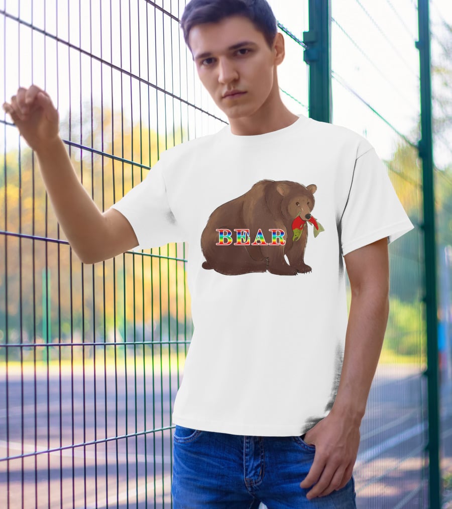 Bear Rainbow Text With Salmon T-Shirt