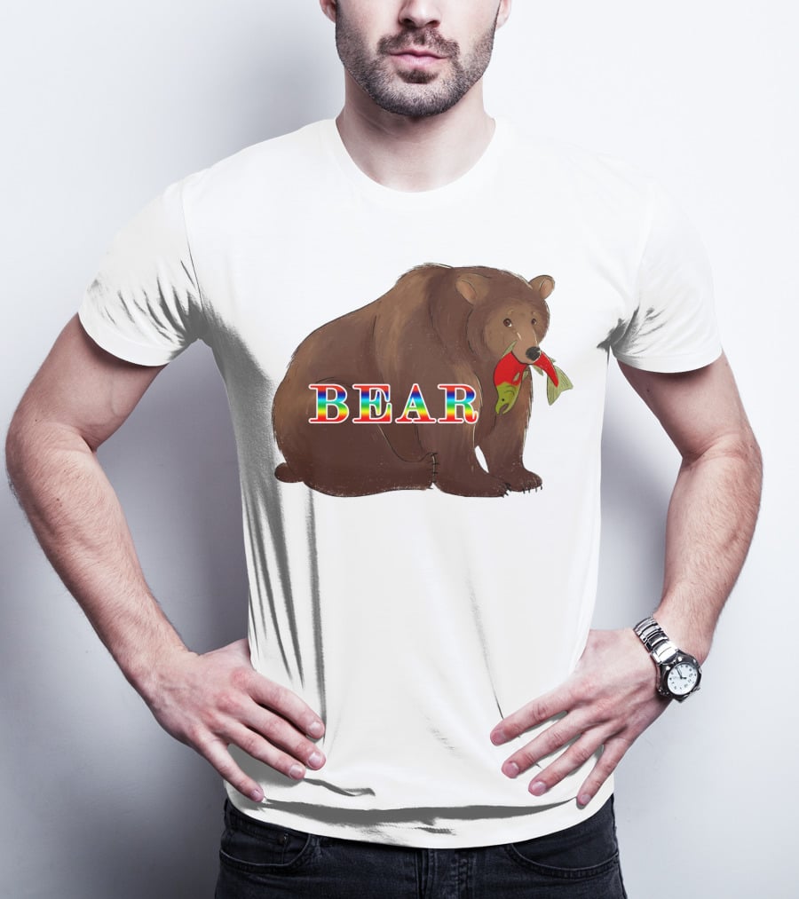 Bear Rainbow Text With Salmon T-Shirt