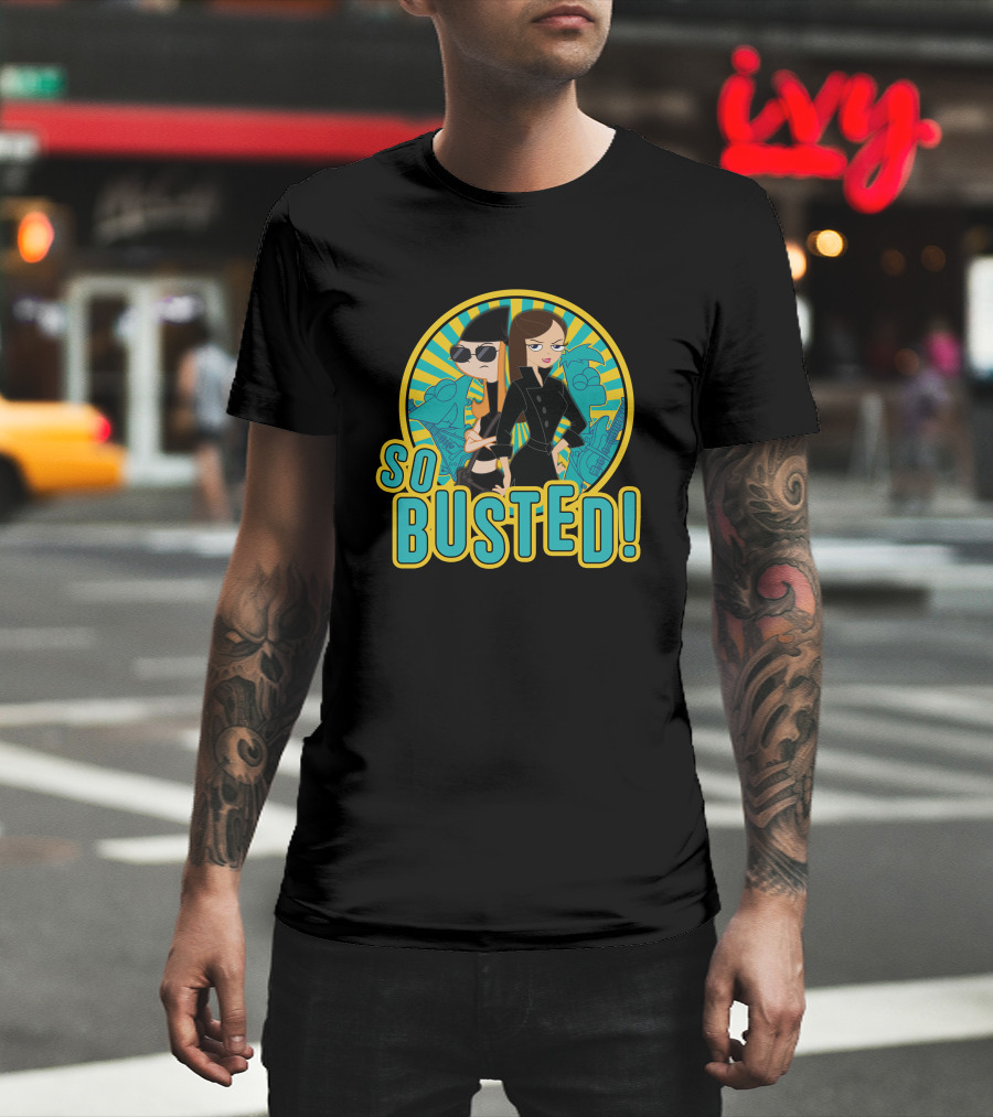 Phineas And Ferb So Busted Iconic Characters With Bold Background T-Shirt