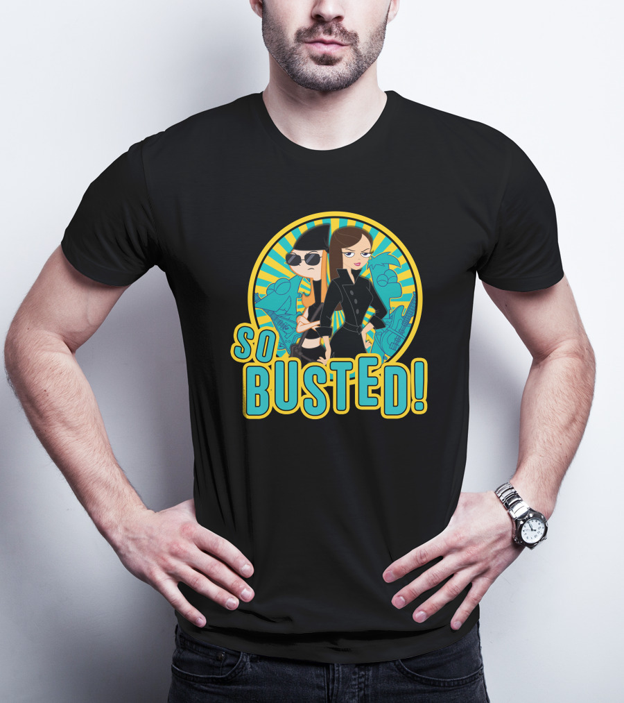 Phineas And Ferb So Busted Iconic Characters With Bold Background T-Shirt