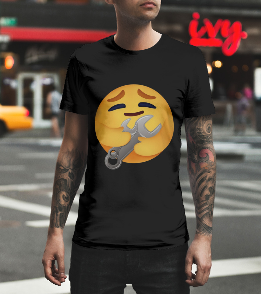 Funny Mechanic Emotion Hugging Wrench Emoji T-Shirt