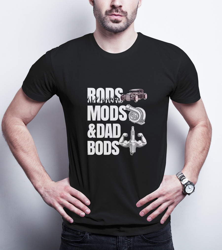 Rods Mods And Dad Bods Classic Car Turbocharger Spark Plug Muscles T-Shirt