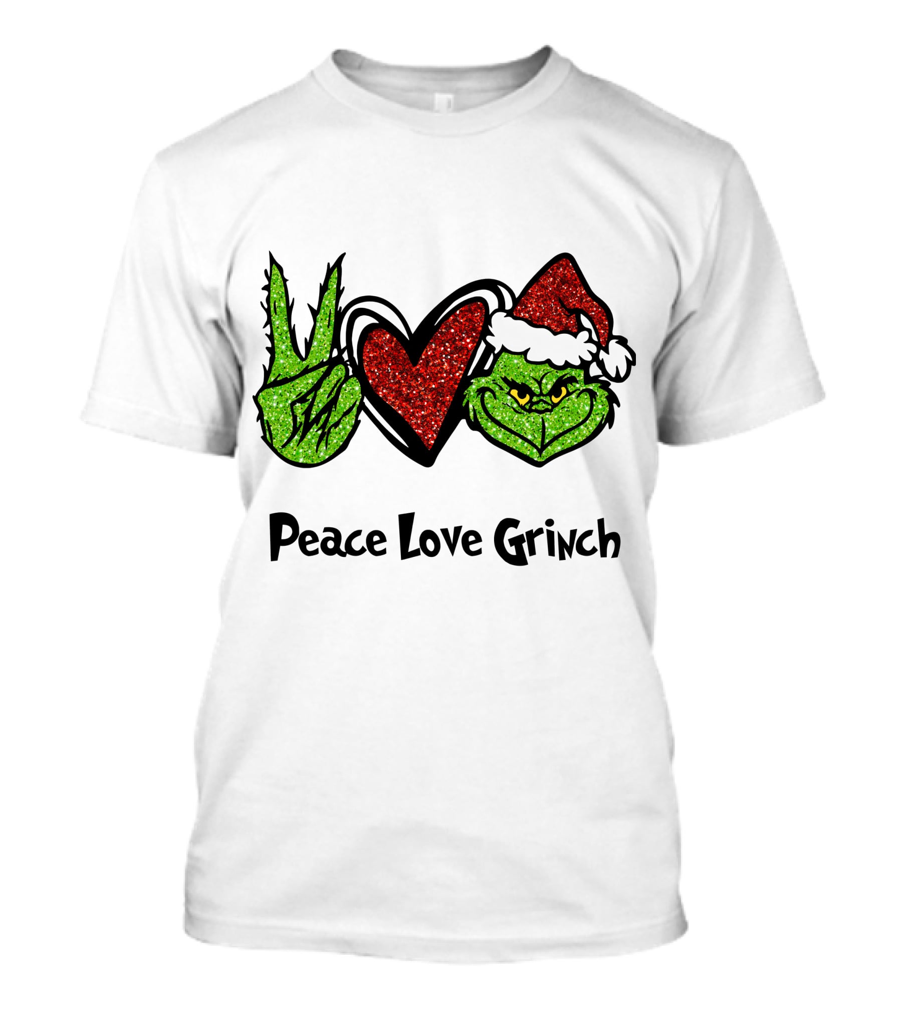 Peace Love Grinch Glitter Christmas Santa Hat T-Shirt