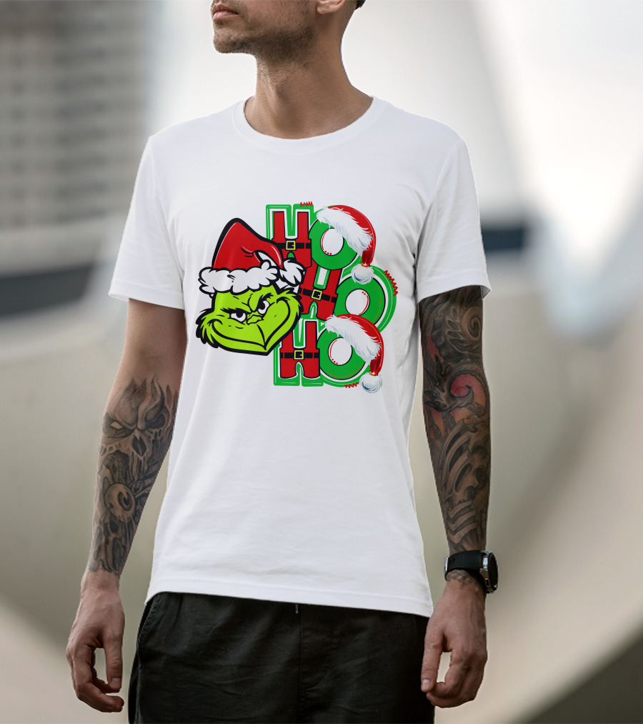 Grinch Ho Ho Ho Santa Hat Christmas T-Shirt